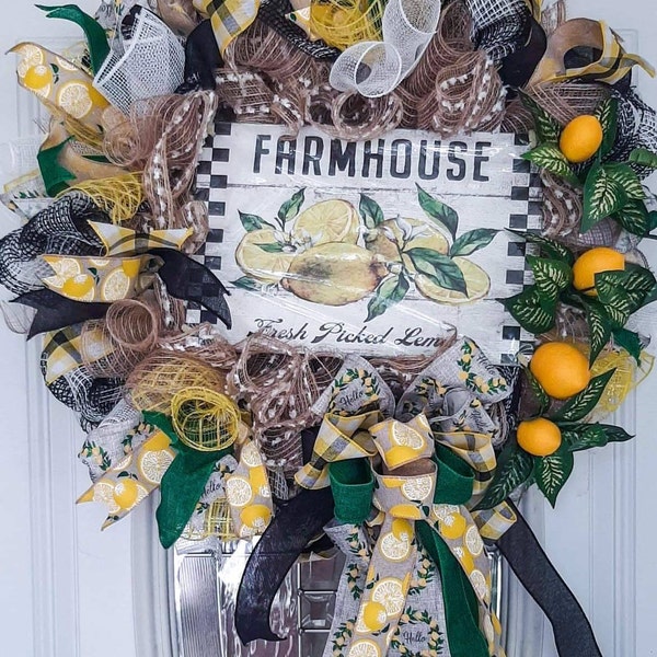 Farmhouse Fresh Picked Lemons Sign Decor Wreath Sign Wreath Attachment ...