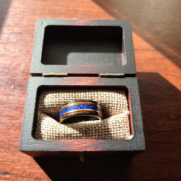 Charred Whiskey Barrel Ring With Lapis Lazuli, Lapis Wood Ring, Whiskey ...