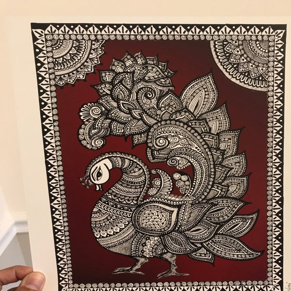 Indian Peacock Pattern Art Print Kalamkari Art Print Home Decor Etsy