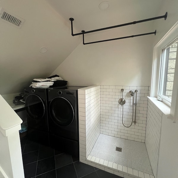 L-shaped Corner Clothes Rail - Wall-mounted Steampunk Industrial Hanger ...