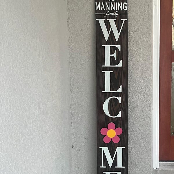Large Vertical Welcome Sign, Front Door Sign, Porch Leaner, Rustic Wood ...