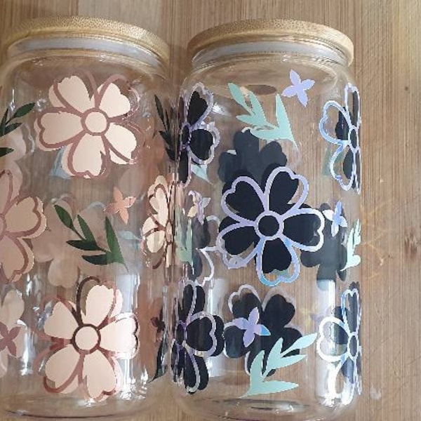 Pretty Pink Bows 16oz Glass Can Cup or 17oz Glass Mug With Bamboo Lid ...