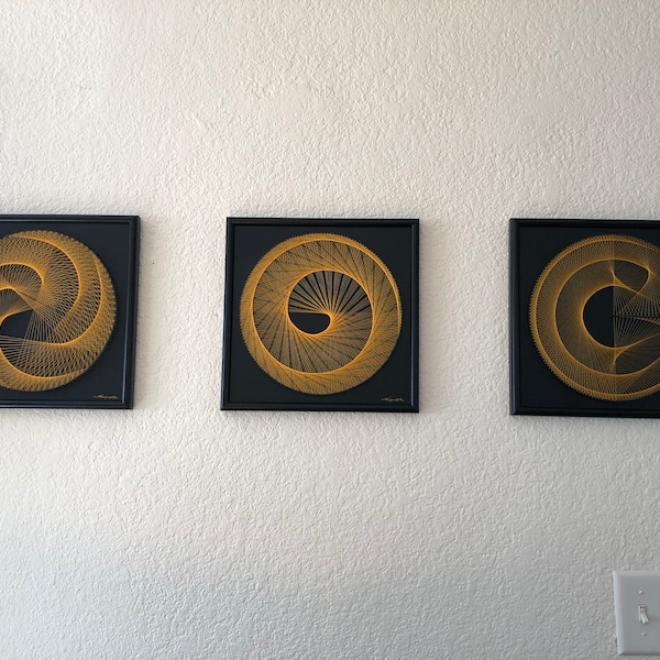 Geometric String Art in Black - Abstract Wall Art for Living Room ...