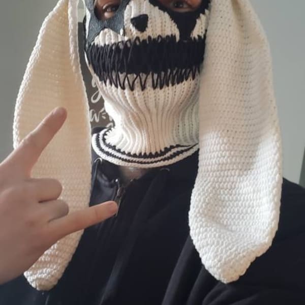 Custom Bunny Crochet Ski Mask Women Men Two Eye Holes Knit Green ...