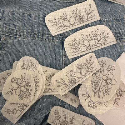 Flower Pair Hand Embroidery Pattern, Stick and Stitch Transfer Patch ...