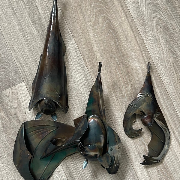 Metal Hanging One Open Wing Bat. Garden Indoor Outdoor Sculptures. Bats ...