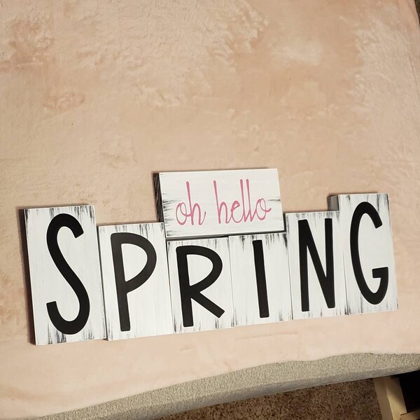 Reversible Spring/summer Wood Blocks, Hello Spring Two Sided Decor, Two ...