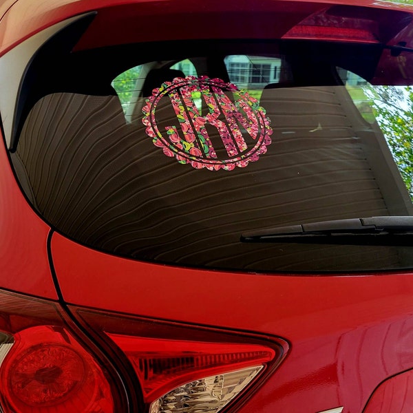 Scalloped Circle Monogram, Preppy Prints, Floral Pattern Vinyl, Car ...