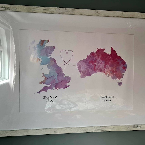 Personalised Map Print - Any Two Countries - Custom Map Art - Available ...