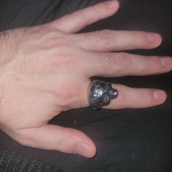 Gothic Runes Viking Engraved Ring, Dimple Encaved Pattern Ring, Black ...