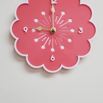Retro Flower Wall Clock Pink and Light Pink Floral Home Decor Vintage ...