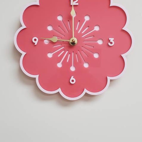 Retro Flower Wall Clock - Pink and Light Pink - Floral Home Decor ...