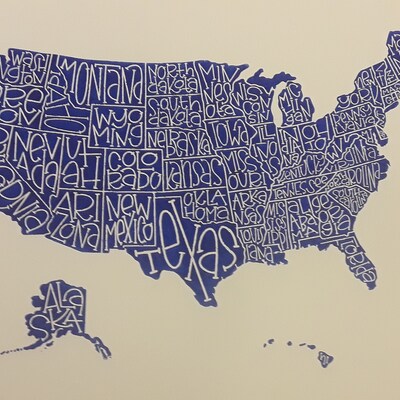 Hand Lettered USA Map Hand Lettered Printable - Etsy
