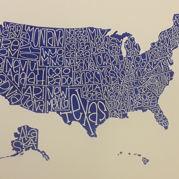 Hand Lettered USA Map | Hand Lettered Printable - Etsy