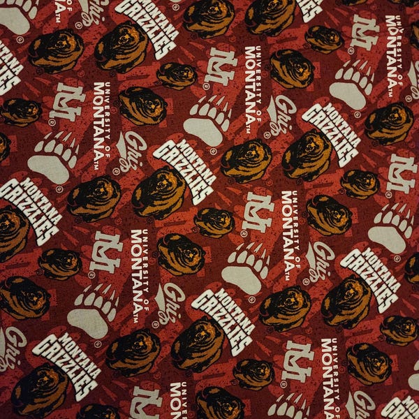 NCAA MONTANA GRIZZLIES Watermark Print Football 100% Cotton Fabric ...
