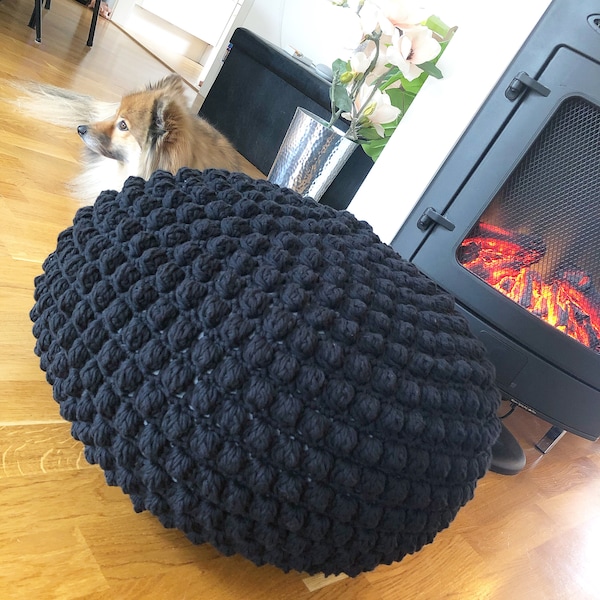 CROCHET PATTERN Bobbles Pouf Video Tutorial Diy Tutorial Crochet Pouf ...