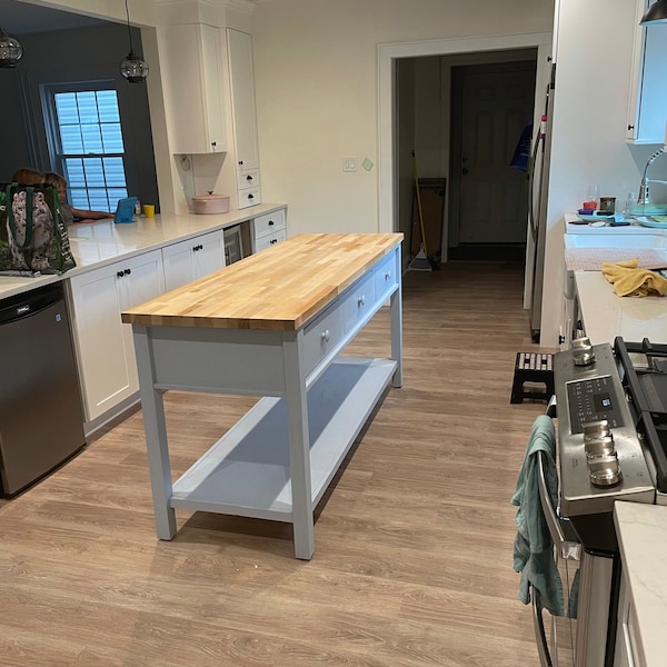 Big Kitchen Work Table/island With Butcher Block or Pine Top. + 3 Big ...