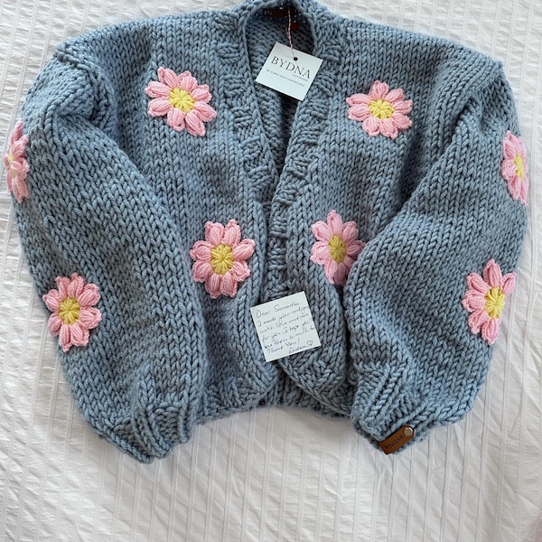 Sheep Blue Cardigan, Trendy Chunky Sweater, Black Sheep on Whites ...