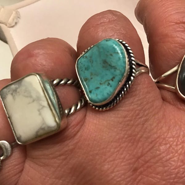 Raw Turquoise Ring: Chunky Bohemian 925 Sterling Silver - Etsy