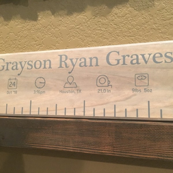 Custom Wooden Birth Ruler - Modern Style With Birth Stat Icons ...
