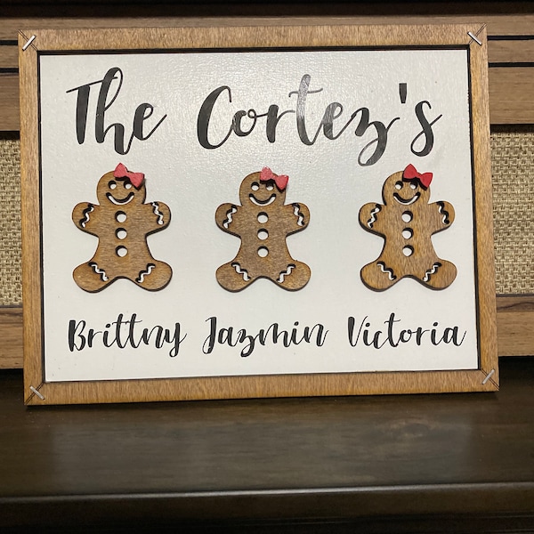 Gingerbread Family Sign, Christmas Home Decor, Personalized Gingerbread ...