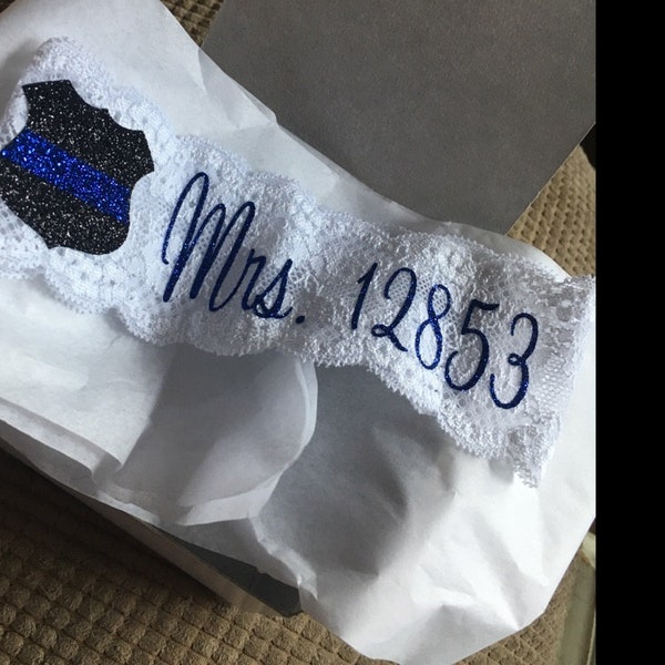Police Garter, Police Wife, Blue Garter, Bling Garter, Personalized ...