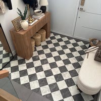 Checkerboard Sheet Vinyl Flooring Lino in Black and White Marble Tile ...