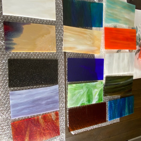 Stained Glass Sheet Variety Pack of 15- 7" X 4" Pieces of Premium Glass ...