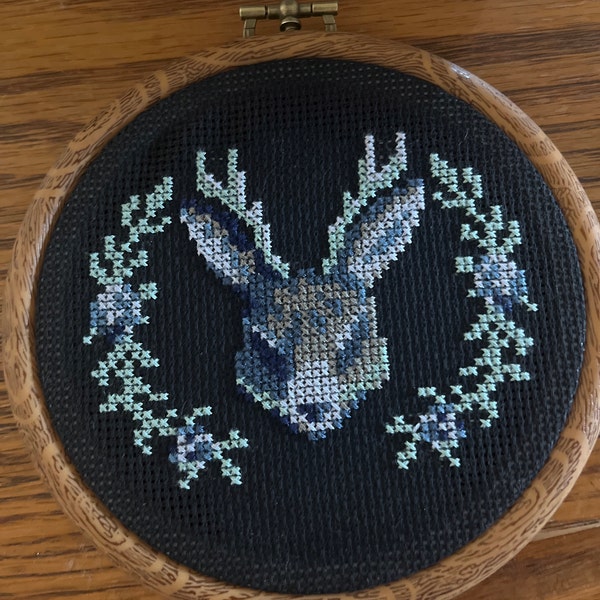 Jackalope Cross Stitch Pattern PDF - Mystical Horned Hare With Plant Ornaments Embroidery Design ...