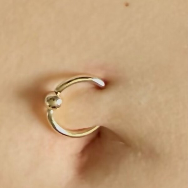 14K Yellow Gold or 14K White Gold Captive Bead Ring, Ball Closure ...