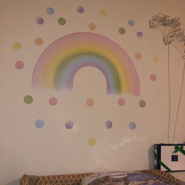 Rainbow Wall Decals, Pastel Girl Room Stickers, Rainbow and Polka Dots ...