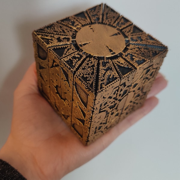 Painted Hellraiser Inspired Functional Puzzle Box Lament Configuration, Black With Antique Gold ...