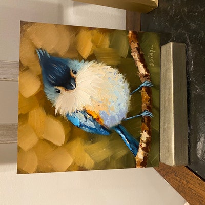 Original Custom Tufted Titmouse Bird Oil Painting by Daiga Dimza Bright ...
