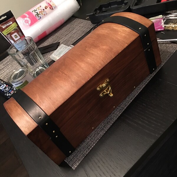 TREASURE CHEST Small 15" Optional Straps, Buckles, Lock or Latch. Shelf ...
