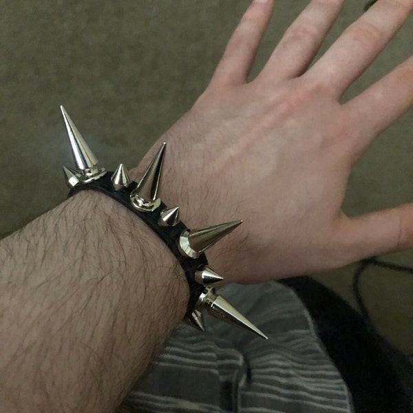 Black Leather Spiked Wristband: Punk Rock Gothic Cuff - Etsy