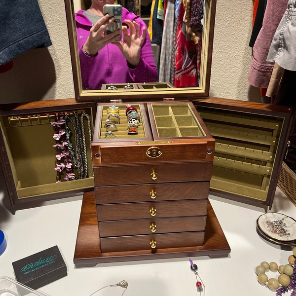 Jewelry Organizer,large Jewelry Box,6-tier Wooden Jewelry Box With Lock ...