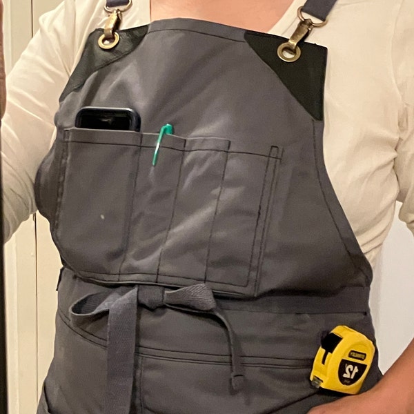 Woodwork Apron - 12 Pockets & Loops, Waxed Canvas, Cross-back, Leather ...