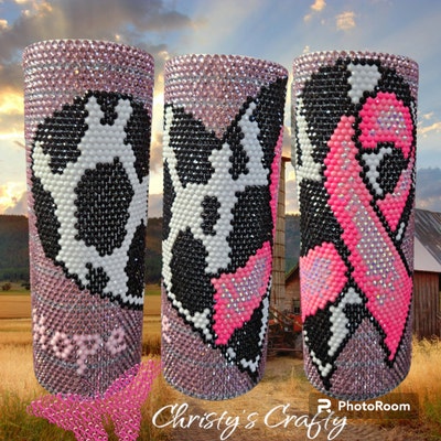 16 Ss 20 Oz. Leopard Heart Breast Cancer Ribbon Rhinestone Tumbler ...