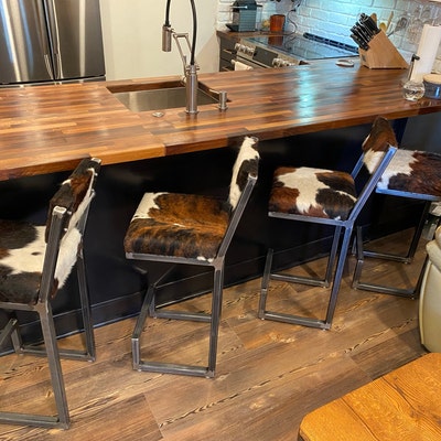 Cowhide Bar Stool Cowhide Counter Stool With Backs FPBK - Etsy