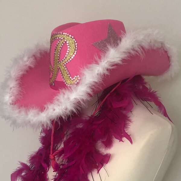 Personalised Hot Pink Cowboy Hat Fur Trim Rhinestone Stetson Cowgirl ...