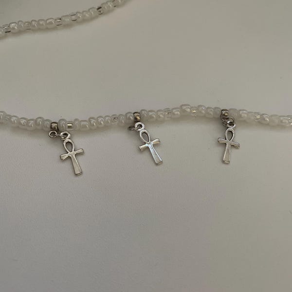 Triple 'ankh' Waist Beads, White Waist Beads, Stretch, Weight Loss ...