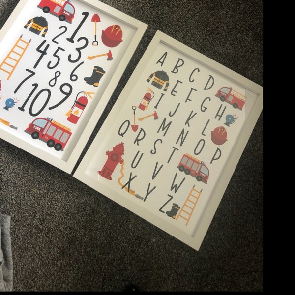 Firefighter Alphabet Print Emergency Fire Truck ABC Nursery Wall Art ...