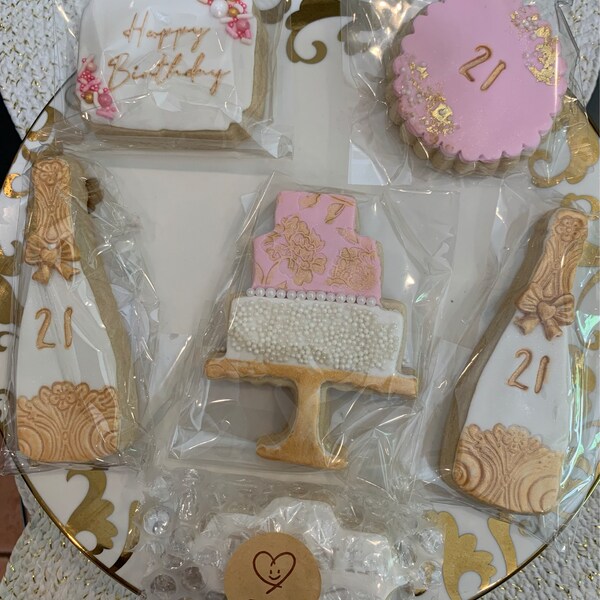 21st Birthday Cookies Pink and Gold, CUSTOMIZABLE! Champagne Birthday ...