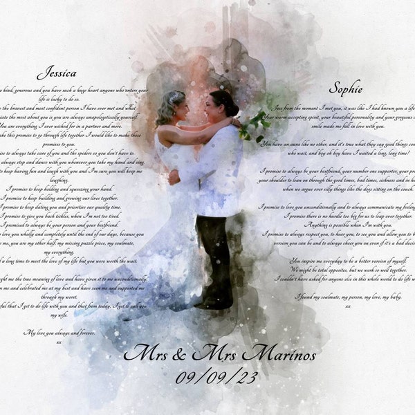 Wedding Vows Art Print for Husband Partner Boyfriend Watercolor Couple ...