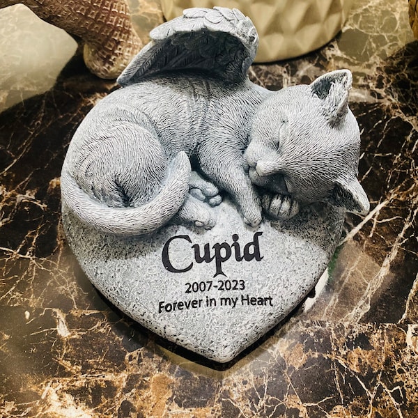 Cat Memorial Garden Stones Grave Markers With a Cat Sleeps on the Heart ...