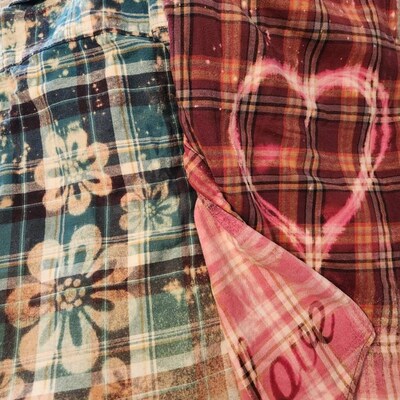 Bleached Heart Flannel Shirt for Valentine's Day Upcycled Flannel Boho ...