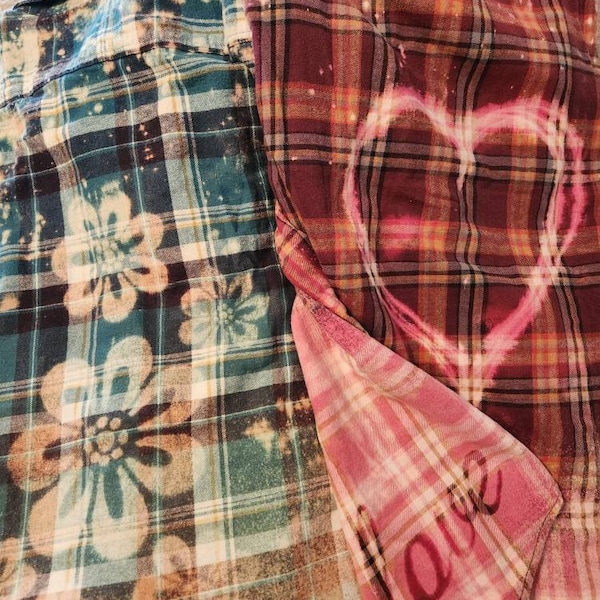 Bleached Heart Flannel Shirt for Valentine's Day | Upcycled Flannel ...