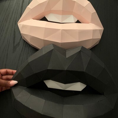 3D Papercraft Lips Template Low Poly Pucker up Lips Wall Art Decor ...