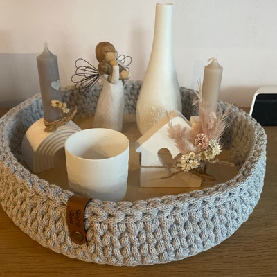 XXL Crochet Basket, Jumbo Bobbiny Round With Wooden Base Crocheted in a ...