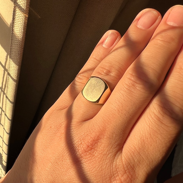 14k Gold Square Signet Ring for Men / Men's Personalized Gold Signet ...